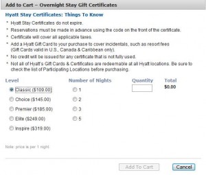 Hyatt Stay Certificate price chart-12-11 – Loyalty Traveler