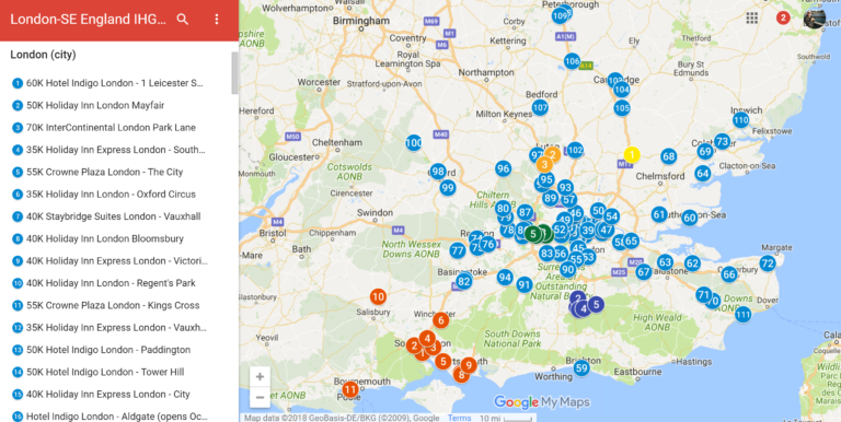 London Map IHG Reward rates at 135 London and Southeast England hotels ...