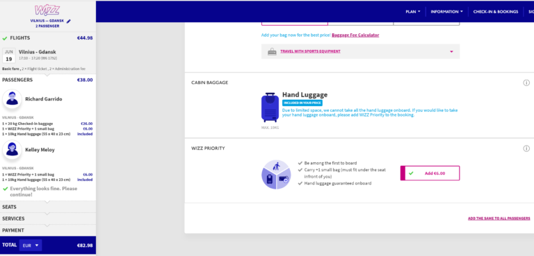 Flying Ryanair and Wizz Priority cheap tickets with two carryon bags ...