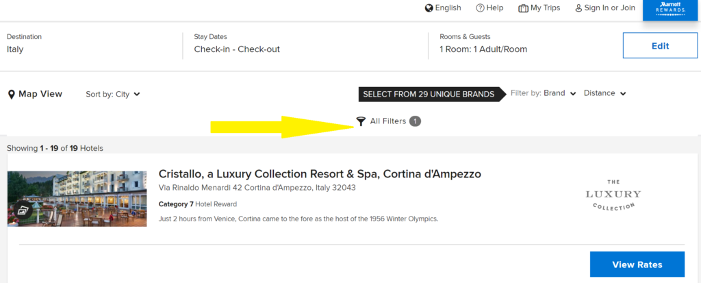 Use Marriott Rewards Hotel Directory filters for reward category and ...
